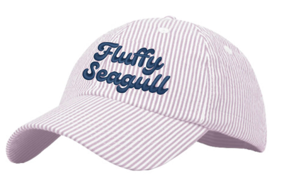 Seersucker Stripe Fluffy Seagull Baseball Hat – Lighthouse Keeper's Pantry